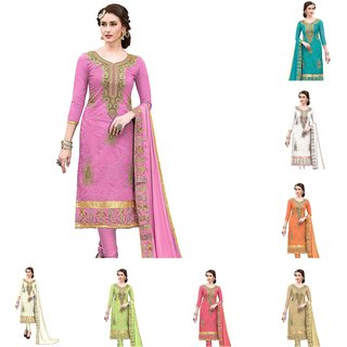Buy Dnveens Women Chanderi Embroidered Hand Work Unstiched Suit Salwar ...